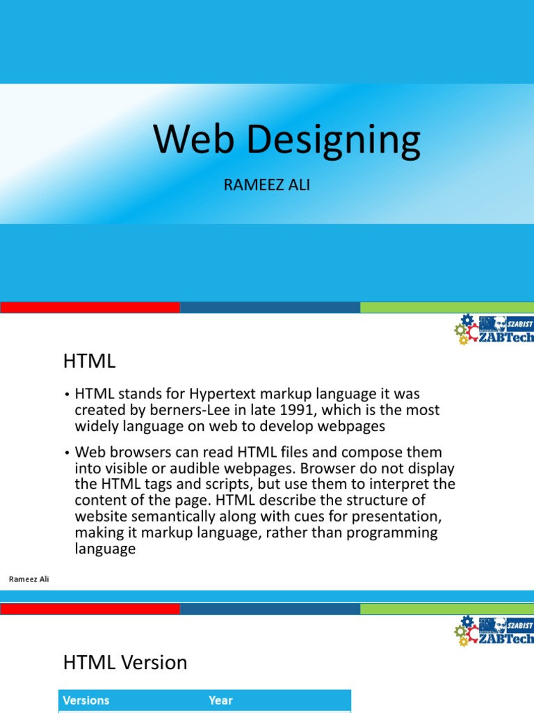 Web Designing: Rameez Ali | PDF | Html | Html Element