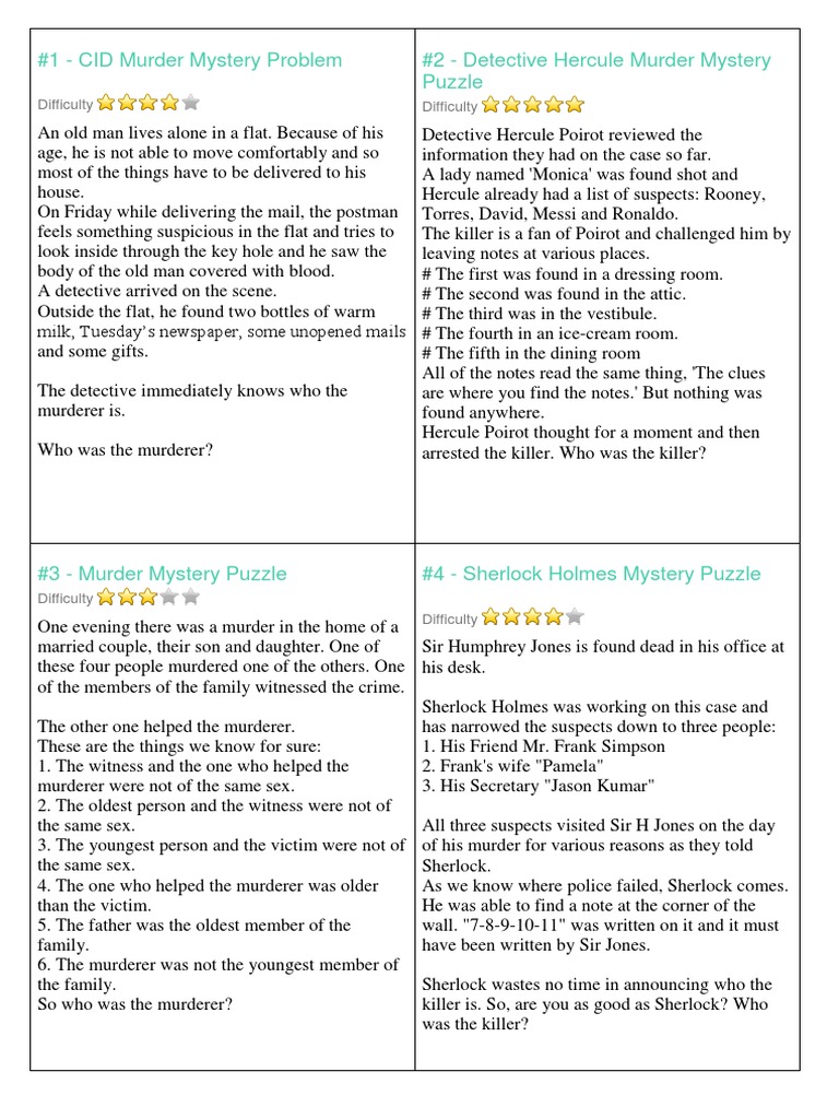 Mystery Riddles Game Games 108196 | PDF | Hercule Poirot | Mystery Film
