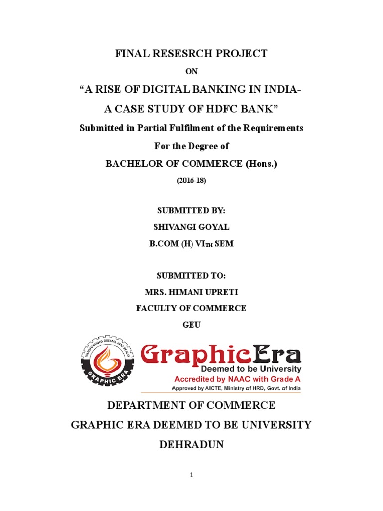 Final Resesrch Project "A Rise of Digital Banking in India-A Case Study ...