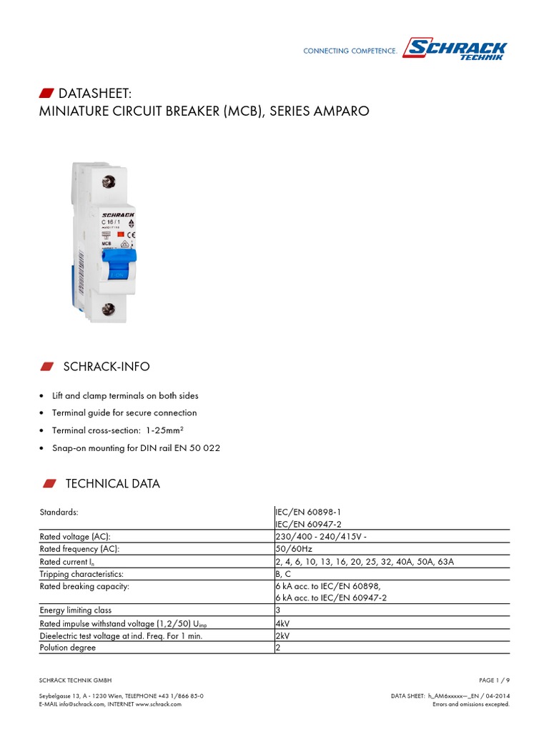Miniature Circuit Breaker Data Sheet | PDF | Alternating Current ...