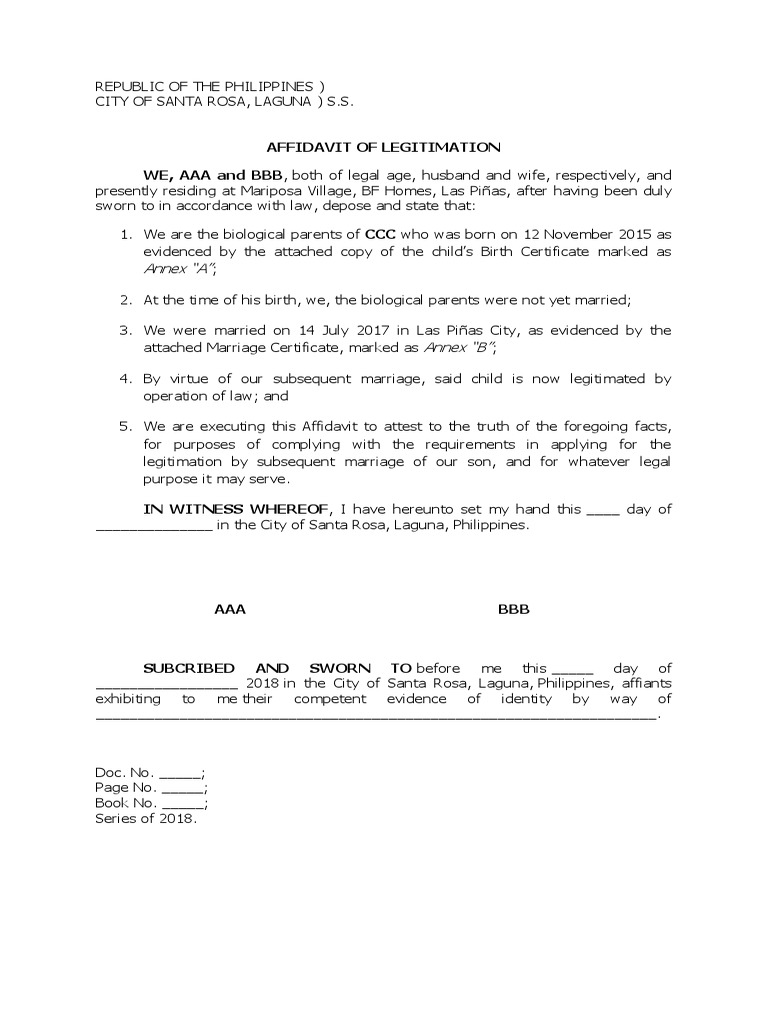 Affidavit of Legitimation | PDF | Affidavit | Civil Law (Common Law)