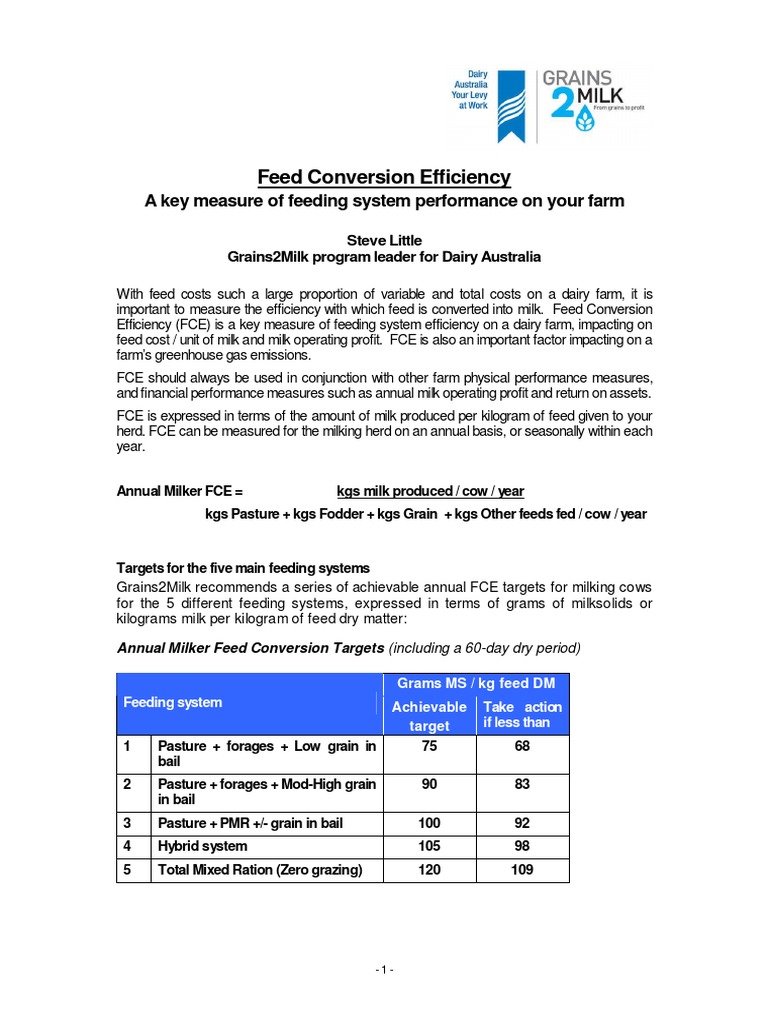 Feed Conversion Efficiency | PDF | Dairy Farming | Fodder