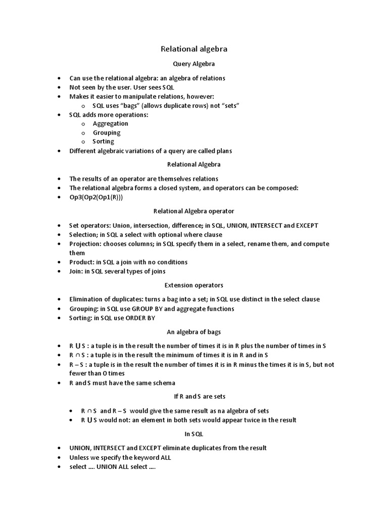 Relational Algebra | PDF | Relational Model | Sql