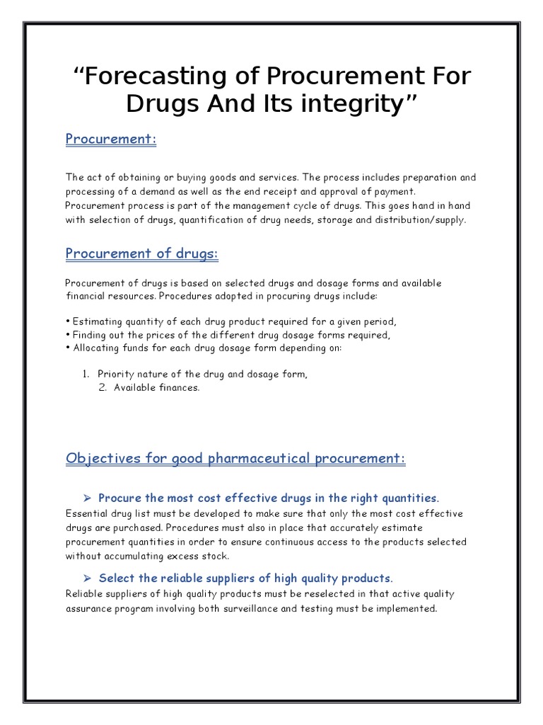 Forecasting Drug Procurement & Maintaining Integrity | PDF ...