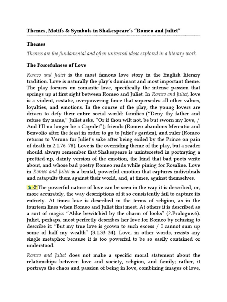 Key Themes in Romeo and Juliet | PDF | Romeo And Juliet | Characters In ...