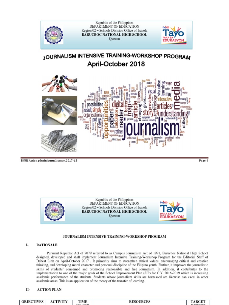 Sample Action Plan in Journalism Inset | PDF | Journalism | Teachers
