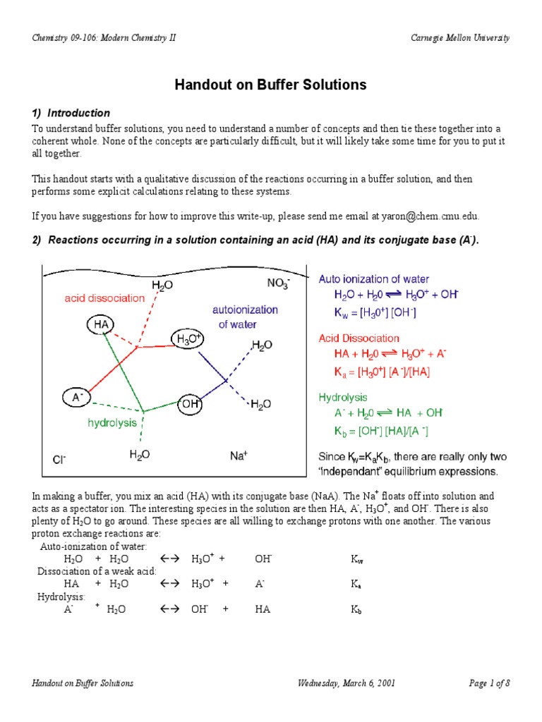 Handout On Buffer Solutions: 1) Introduction | Download Free PDF | Buffer Solution | Acid