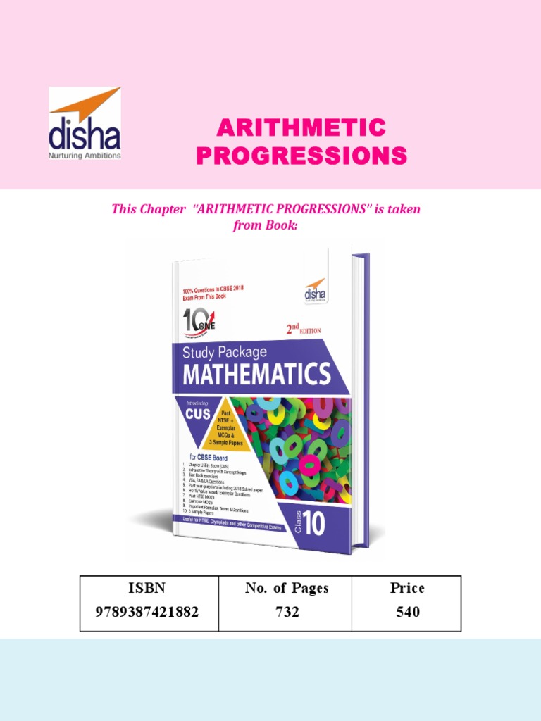 Disha Class10 10-In-1 Mathematics Arithmetic Progressions | PDF | Sequence | Mean