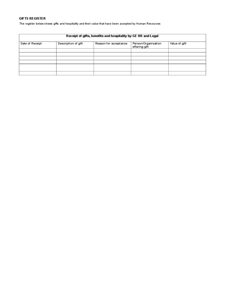 Gifts Register: The Register Below Shows Gifts and Hospitality and ...