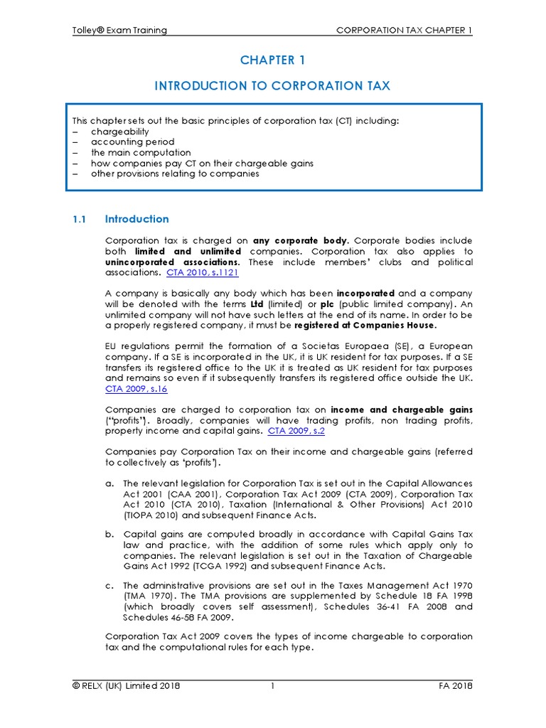Introduction To Corporation Tax Pdf United Kingdom Corporation Tax