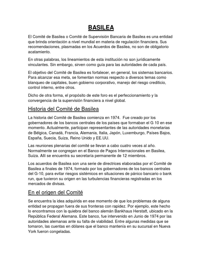 Basilea | PDF | Comité de Basilea sobre Supervisión Bancaria | Economias