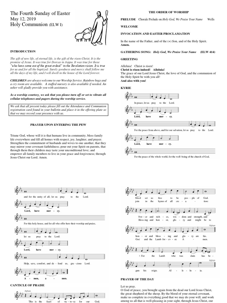 The Fourth Sunday of Easter Holy Communion: (Elw I) | PDF | God The ...