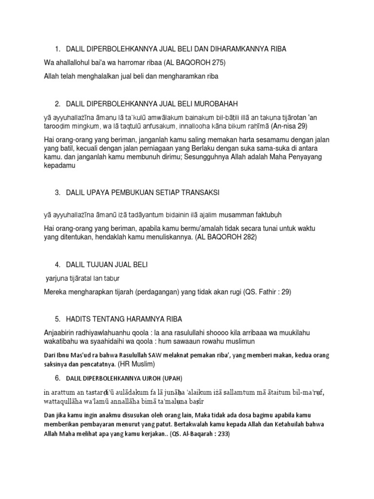 Dalil Diperbolehkannya Jual Beli Dan Diharamkannya Riba | PDF