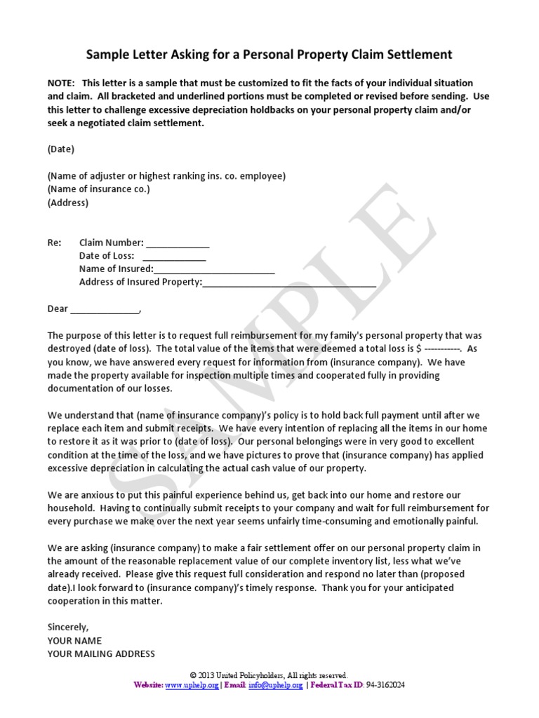 Request for Personal Property Settlement | PDF | Insurance | Government