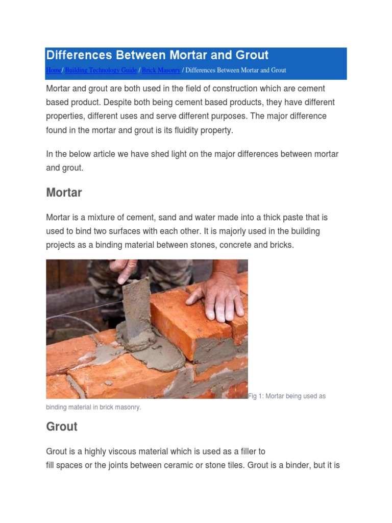 Differences Between Mortar and Grout | PDF | Mortar (Masonry) | Masonry