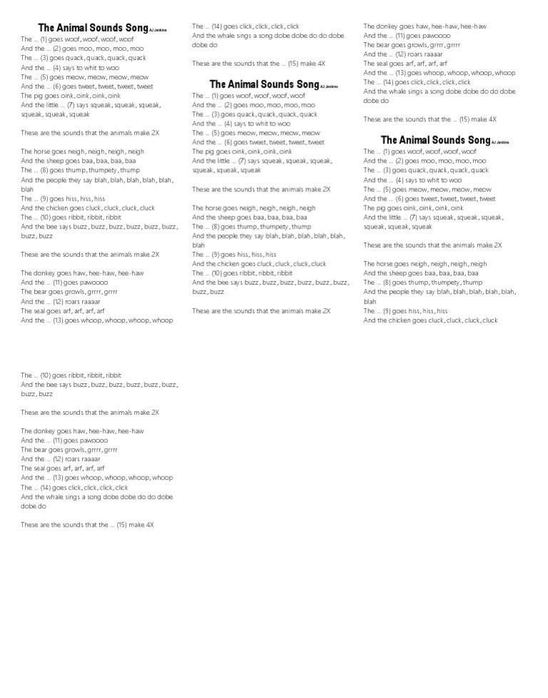 Animal Sounds Activities With Music Songs Nursery Rhymes 105168 | PDF