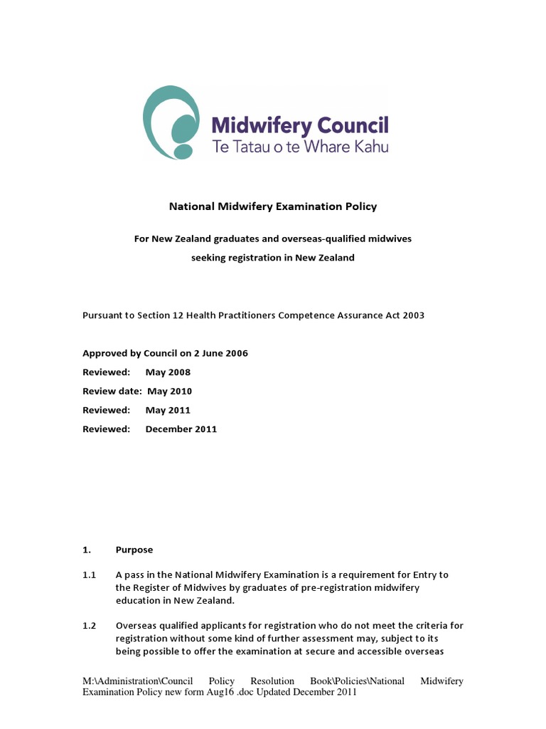 National Midwifery Exam Policy Overview | PDF | Midwife | Midwifery
