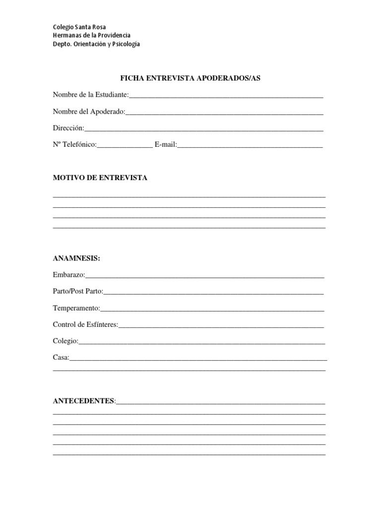 Ficha Entrevista Apoderados | PDF