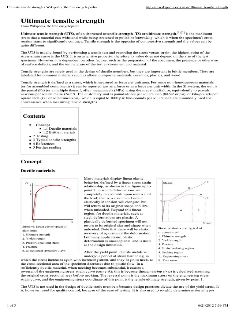Ultimate Tensile Strength - Wikipedia, The Free Encyclopedia | PDF ...