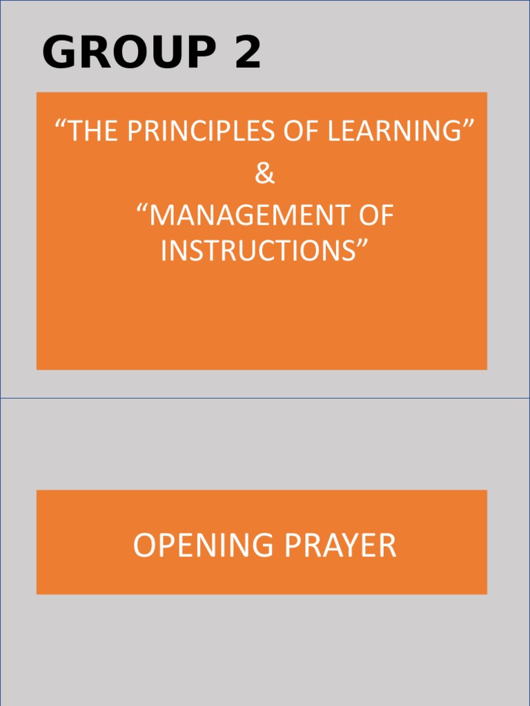 Group 2: "The Principles of Learning" & "Management of Instructions ...