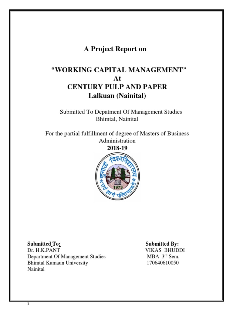 A Project Report On Working Capital | PDF | Working Capital | Inventory