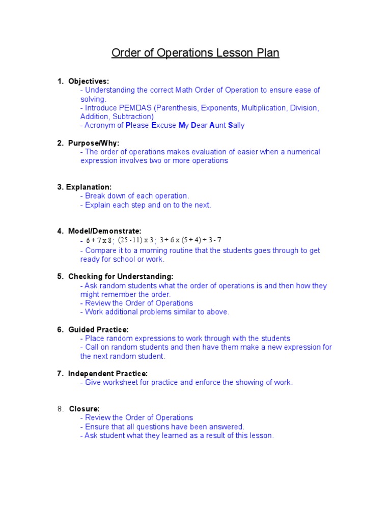 Order of Operation Lesson Plan | PDF