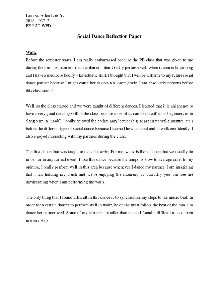 Social Dance Reflection Essay | PDF | Tango | Dances