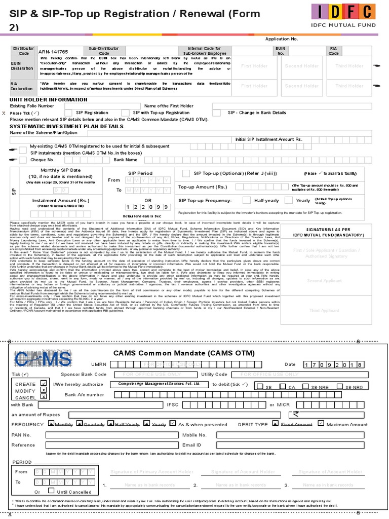 SIP Registration and Top-Up Form | PDF | Mutual Funds | Banks
