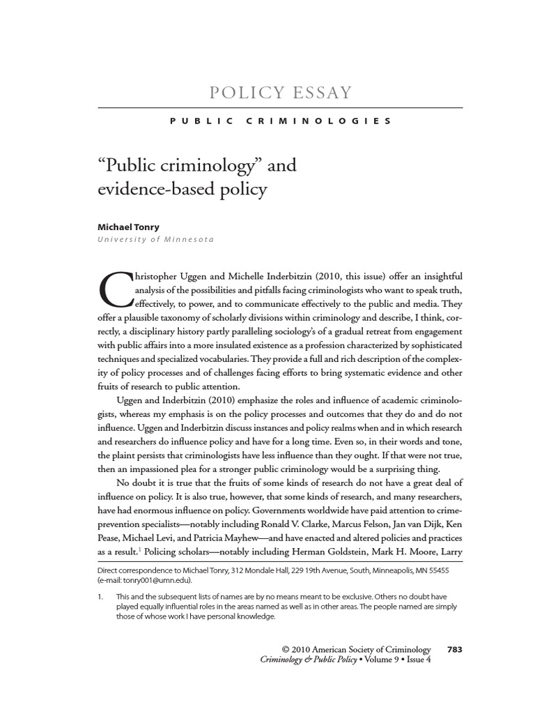 Michael Tonry - "Public Criminology" and Evidence-Based Policy PDF ...