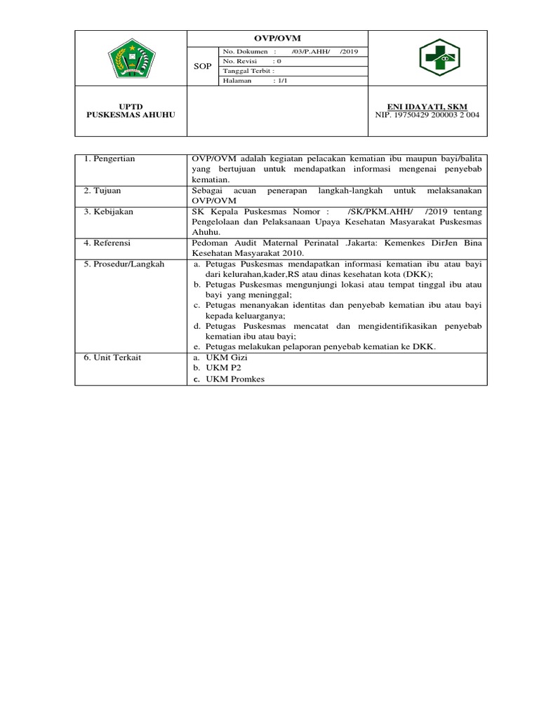 Sop Ovp Atau Ovm | PDF