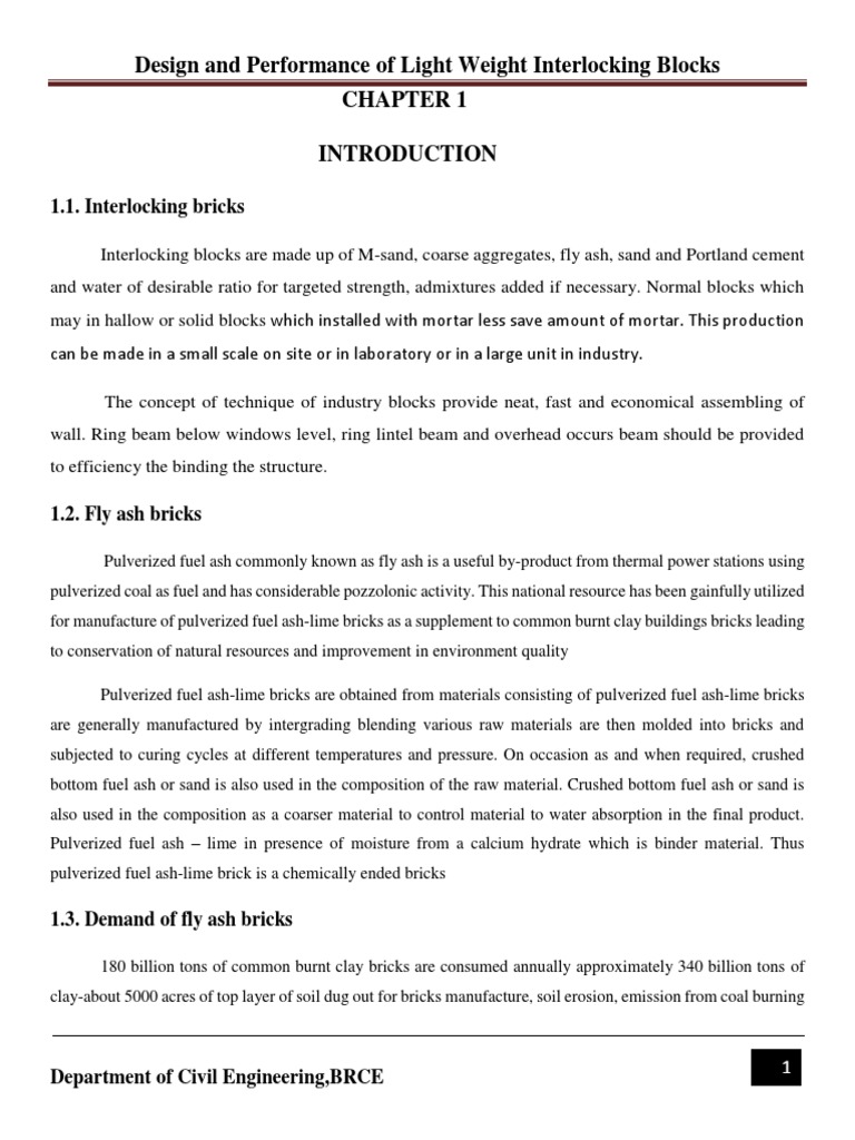 Interlocking Bricks Report | PDF | Brick | Fly Ash