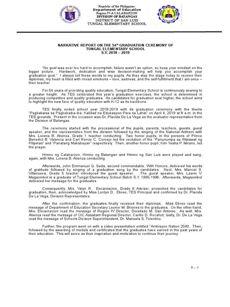 Narrative Report on Graduation 2019