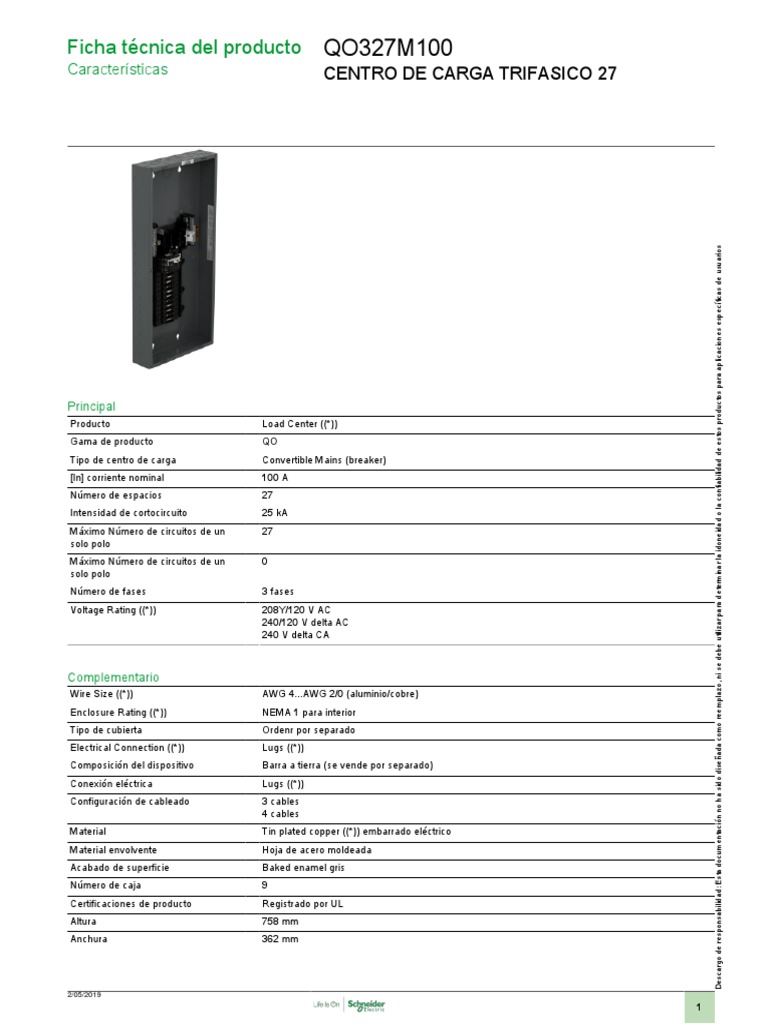 Centros de Carga QO - QO327M100 | PDF | Ingenieria Eléctrica | Electricidad