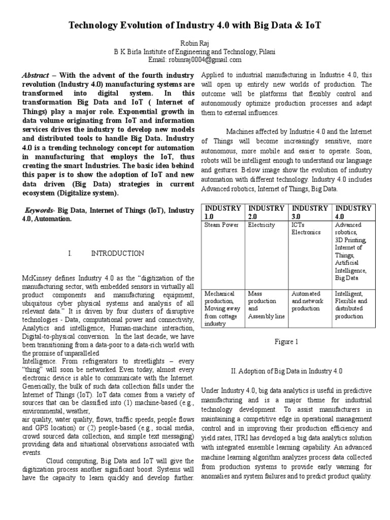 Technology Evolution of Industry 4.0 With Big Data & Iot | PDF | Internet Of Things | Big Data