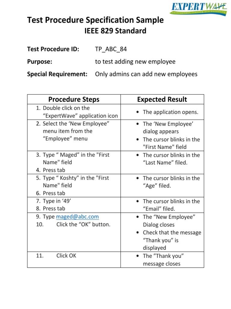 Adding a New Employee: Test Procedure for Administrators to Add ...