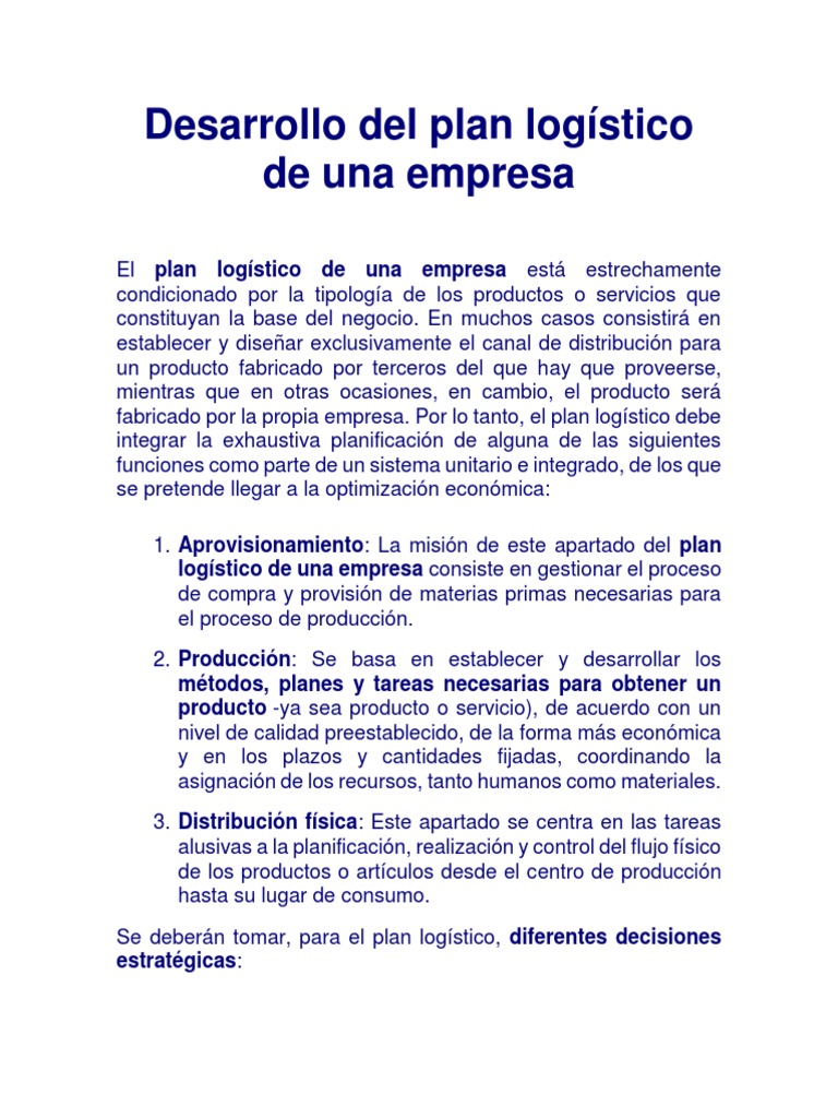 Plan Logístico | PDF | Logística | Planificación