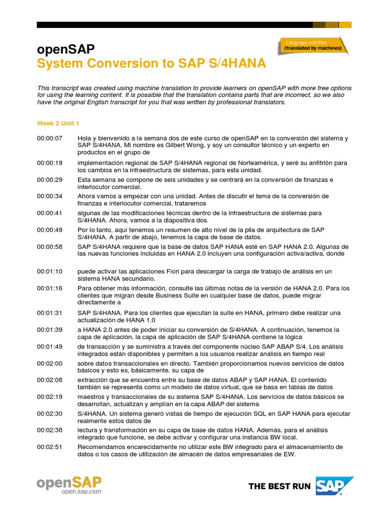 OpenSAP s4h11 Week 2 Transcript Es | PDF | Tabla (base de datos) | Extremos delantero y trasero