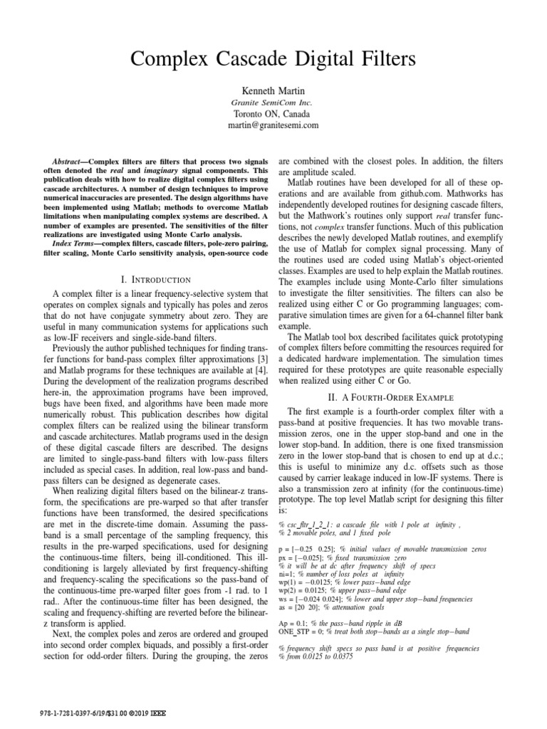 Complex Cascade Filters | PDF | Matlab | Filter (Signal Processing)