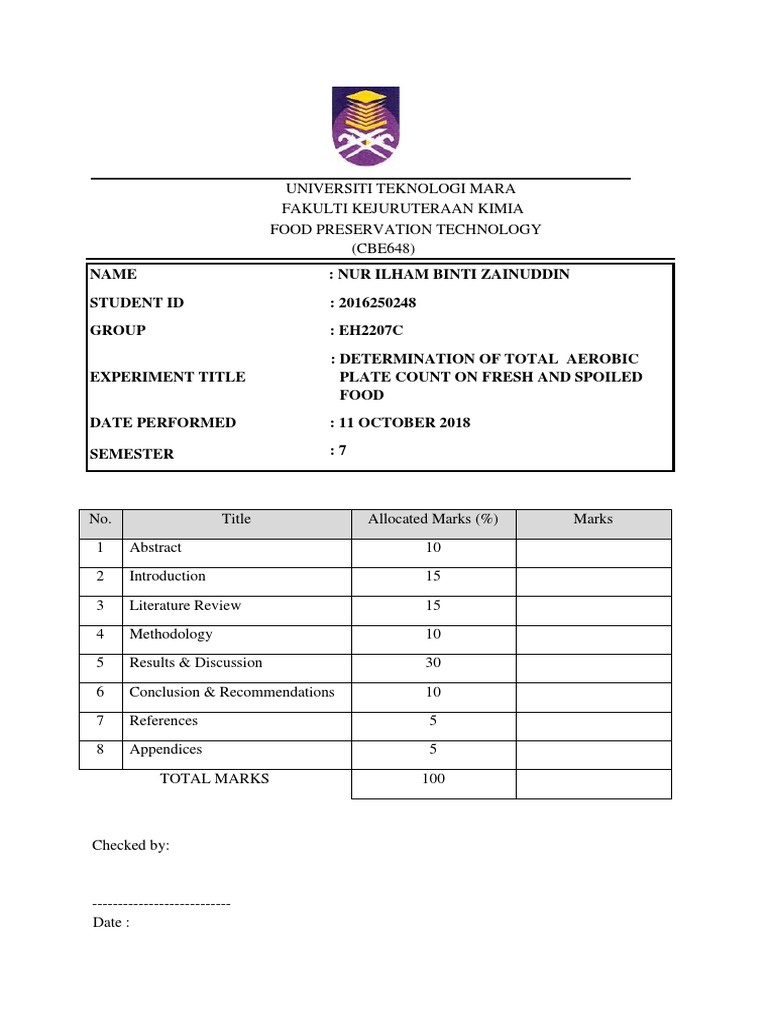 Lab Report Food | PDF | Colony Forming Unit | Microorganism