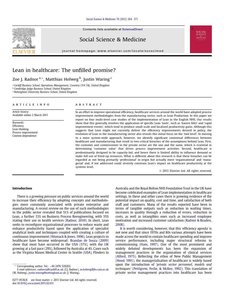 Social Science & Medicine: Zoe J. Radnor, Matthias Holweg, Justin ...