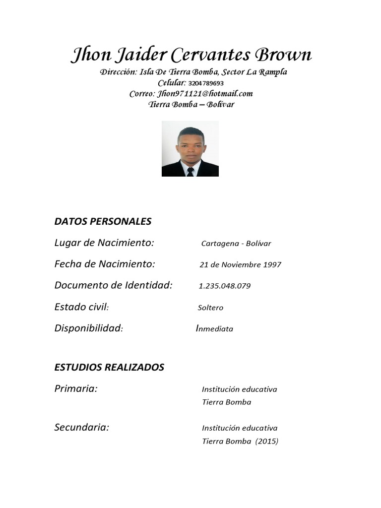 Hoja de Vida Jhon Jaider | PDF