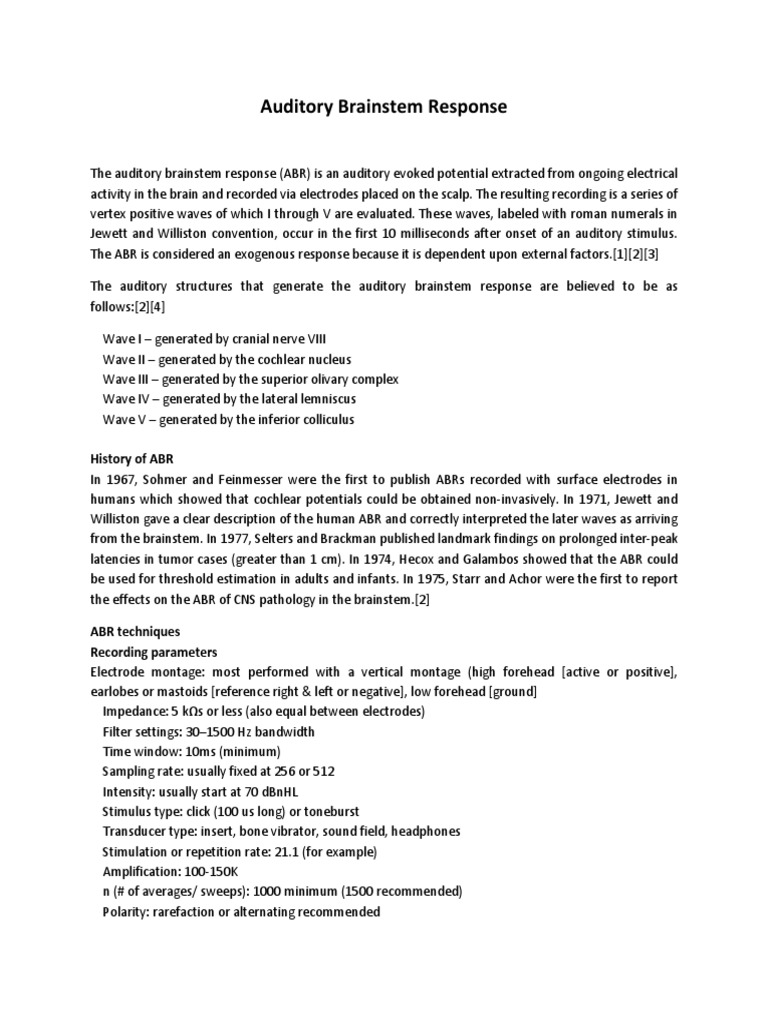 Auditory Brainstem Response | PDF | Otology | Audiology