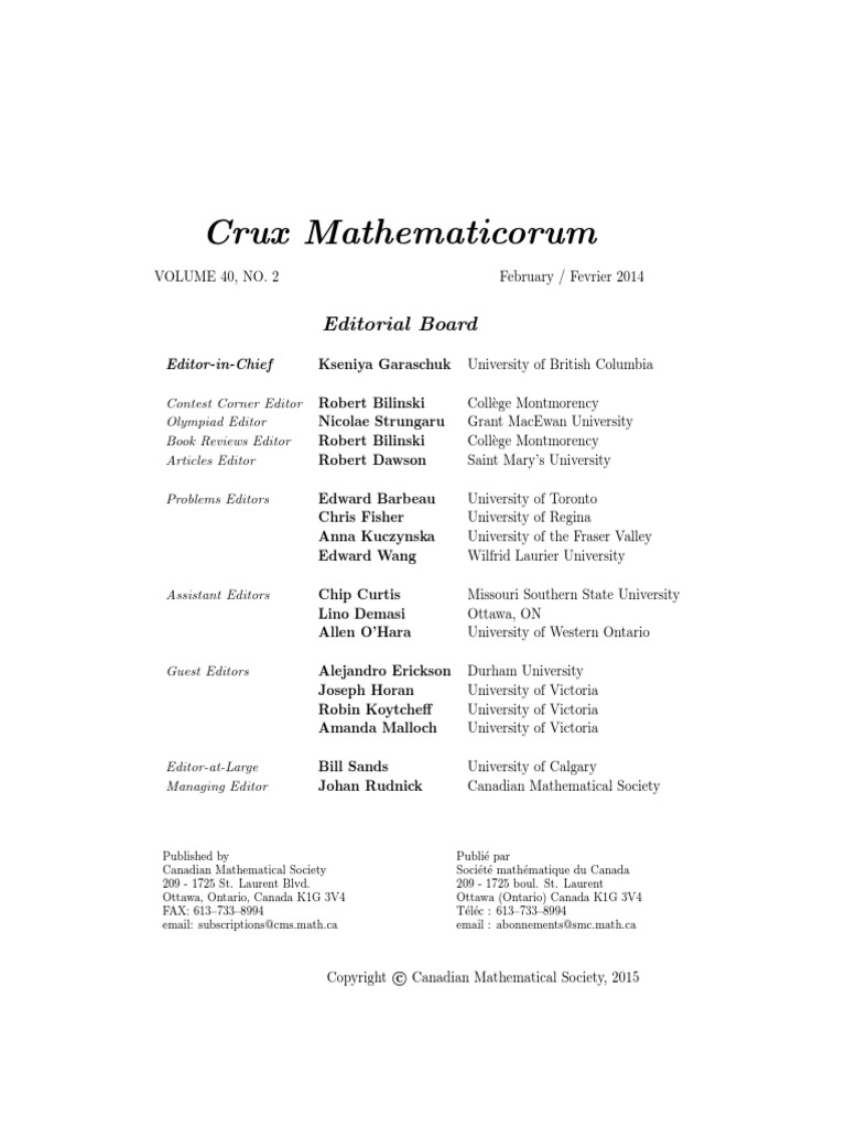 Crux Mathematicorum: Editorial Board | PDF | Vertex (Graph Theory) | Triangle
