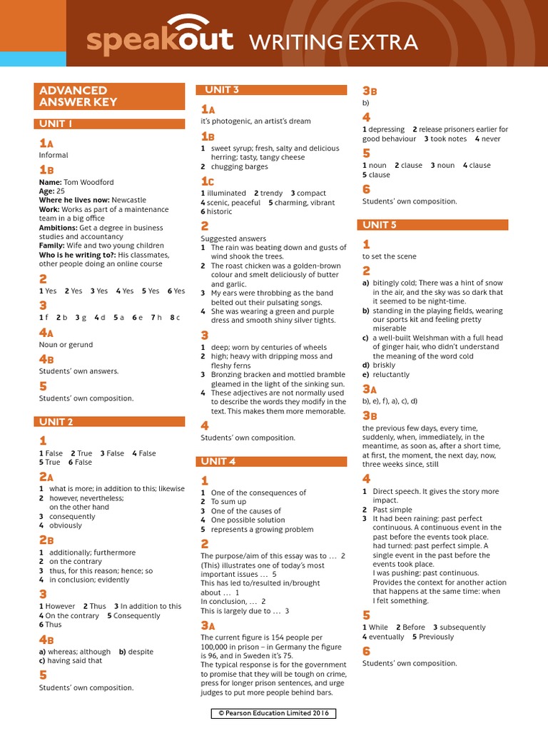 Speakout Writing Extra Advanced Answer Key | PDF | Language Mechanics ...
