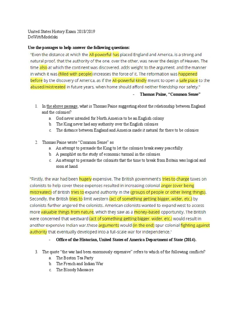 United States History Exam 2018 Acc | PDF | United States Constitution ...