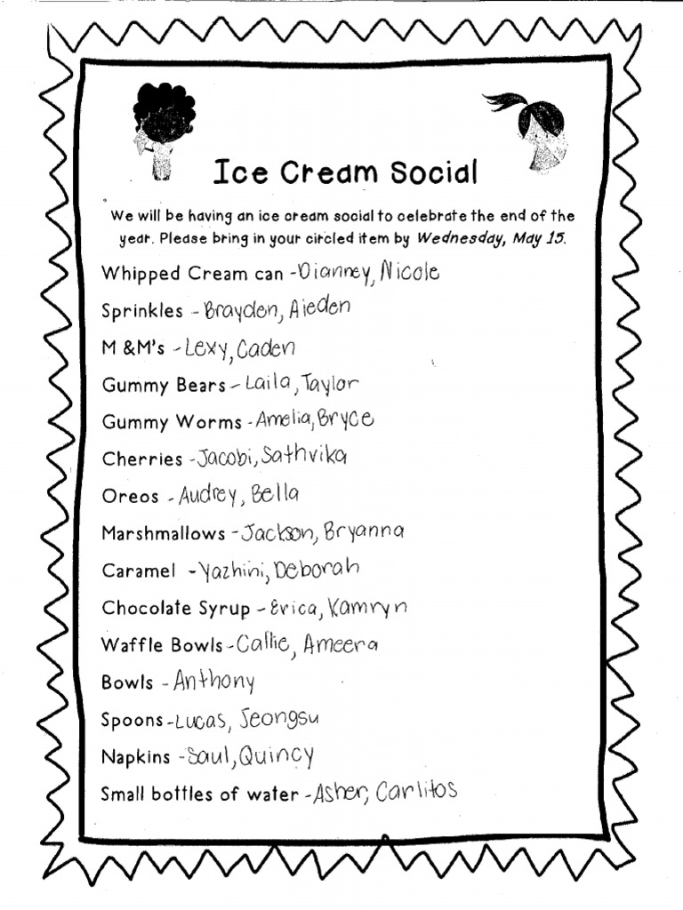 Ice Cream Social Checklist
