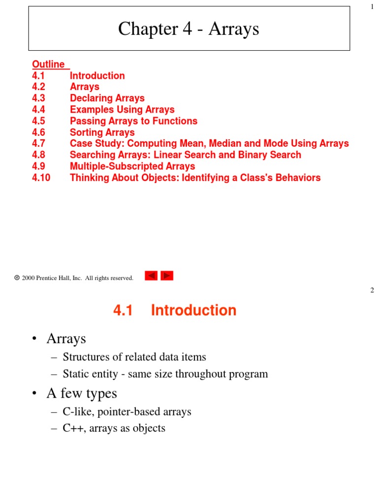 Chapter 4 - Arrays: 2000 Prentice Hall, Inc. All Rights Reserved | PDF ...