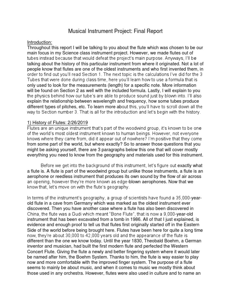Musical Instrument Project Final Report | PDF | Flute | Frequency