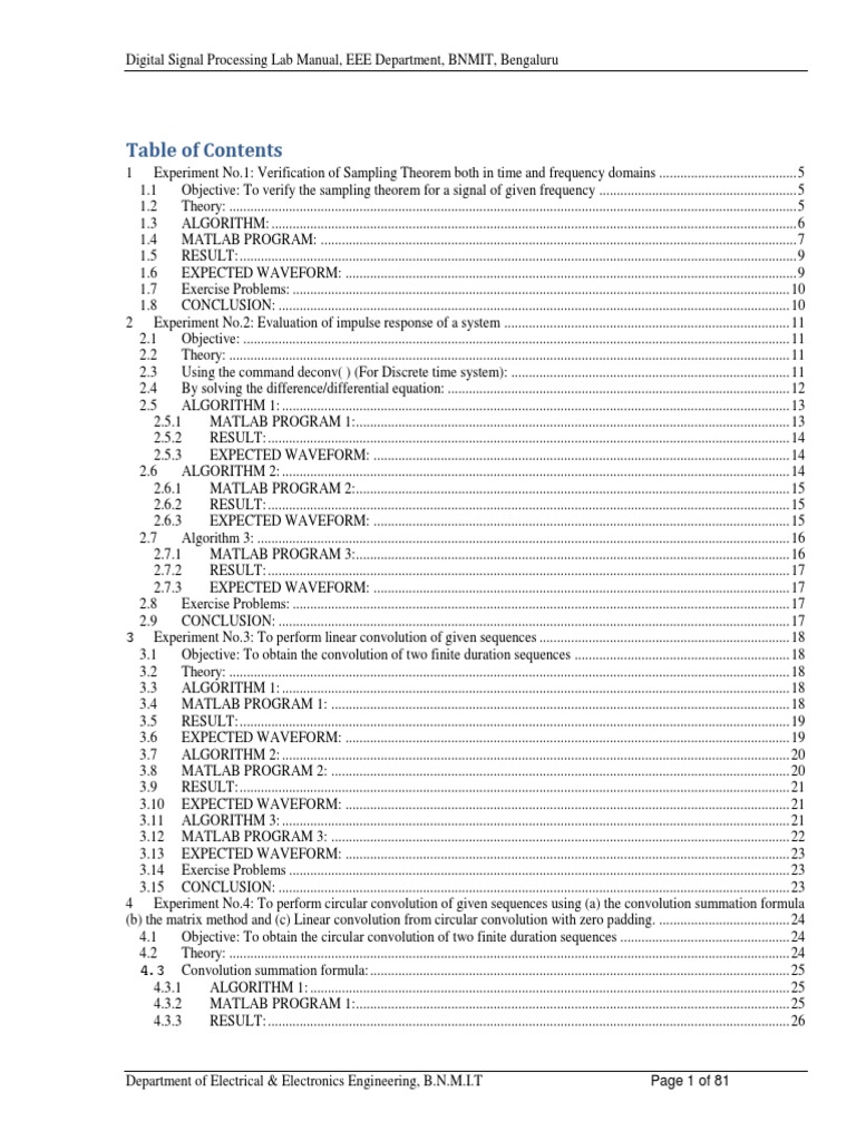 DSP LAB MANUAL Jan 2018 Final Print PDF | PDF | Discrete Fourier Transform | Sampling (Signal ...