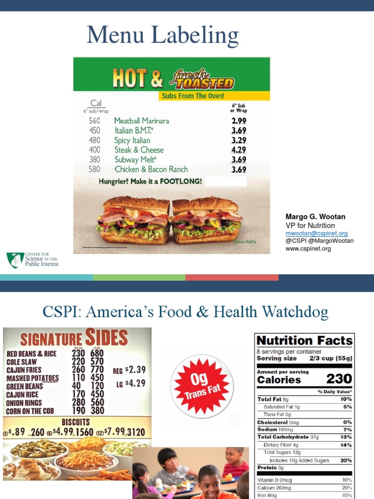 Menu Labeling: Margo G. Wootan | PDF | Menu | Food Industry
